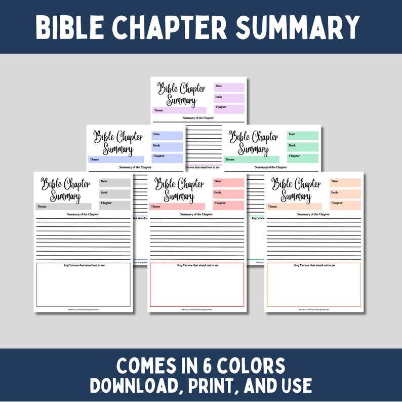 Printable Bible Chapter Summary Template for Bible Study Journal With ...