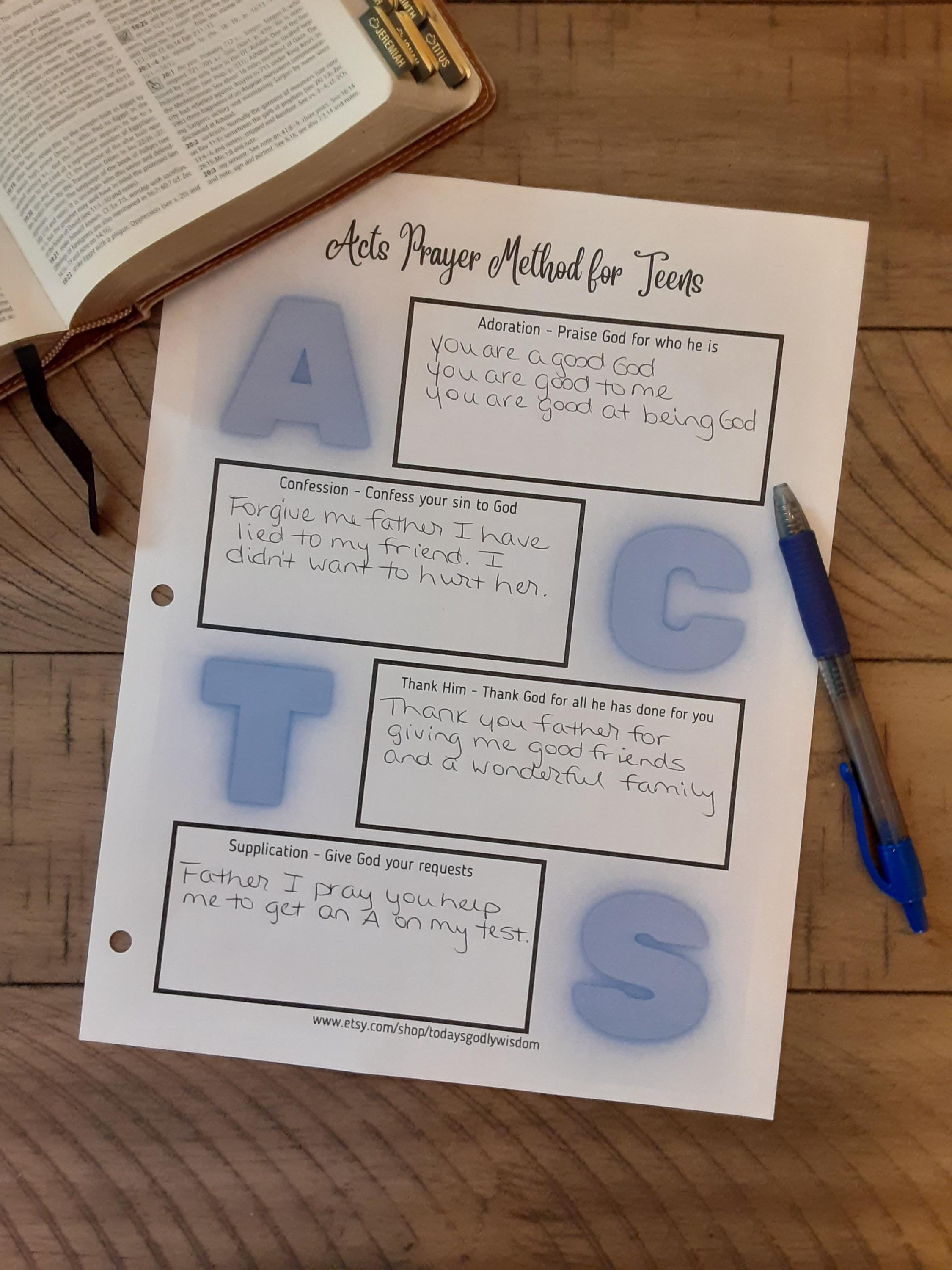 Teen Prayer Journal Template Printable Acts Method Worksheet for Teens Christian Youth Faith ...