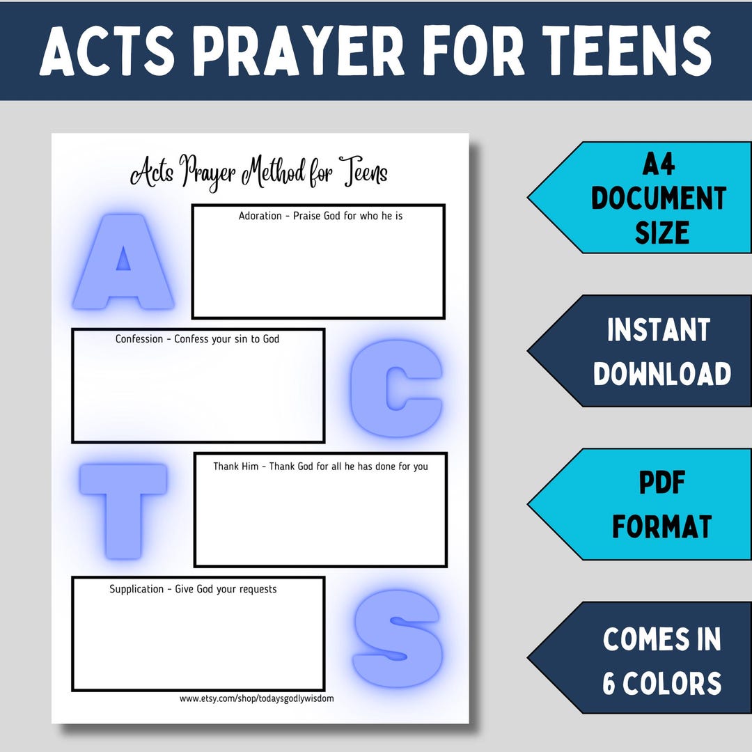 Printable ACTS Prayer Worksheet for Teens Christian Prayer Journal ...