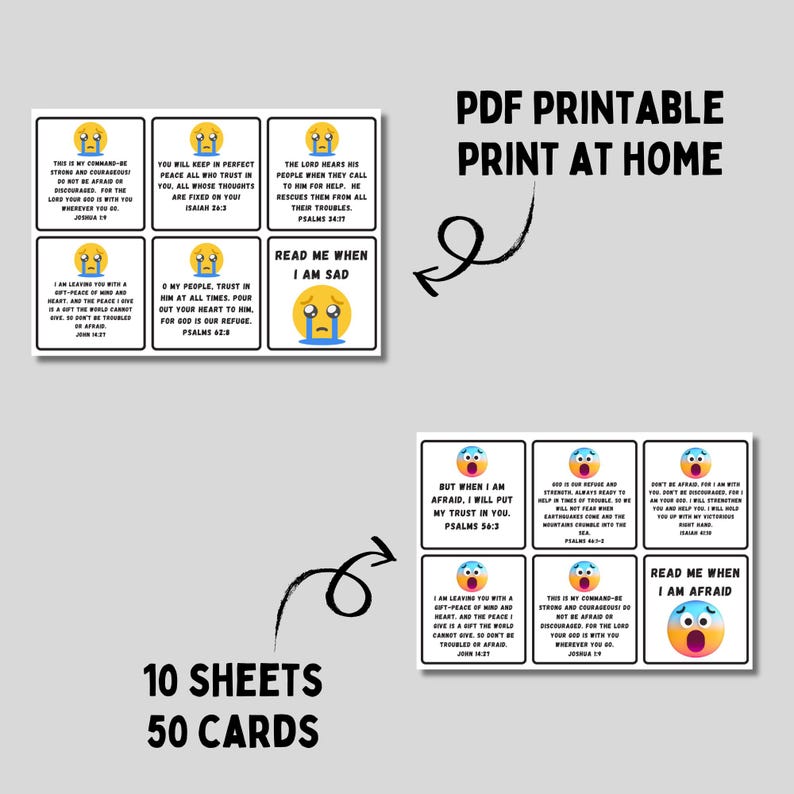 Christian Emotion Cards Printable Bible Verses for Emotions and ...