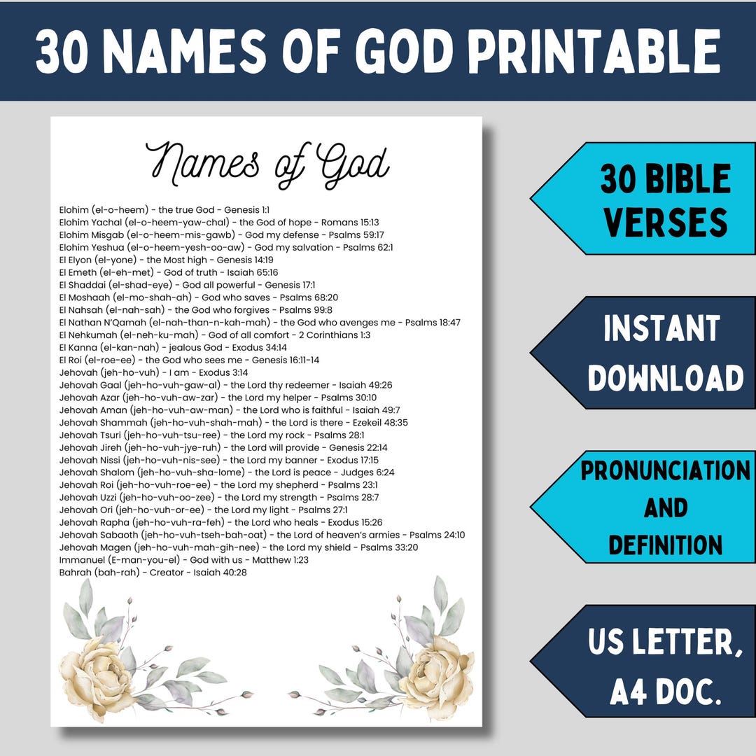 Names of God Printable Definition of Hebrew Names in the Bible Verse ...