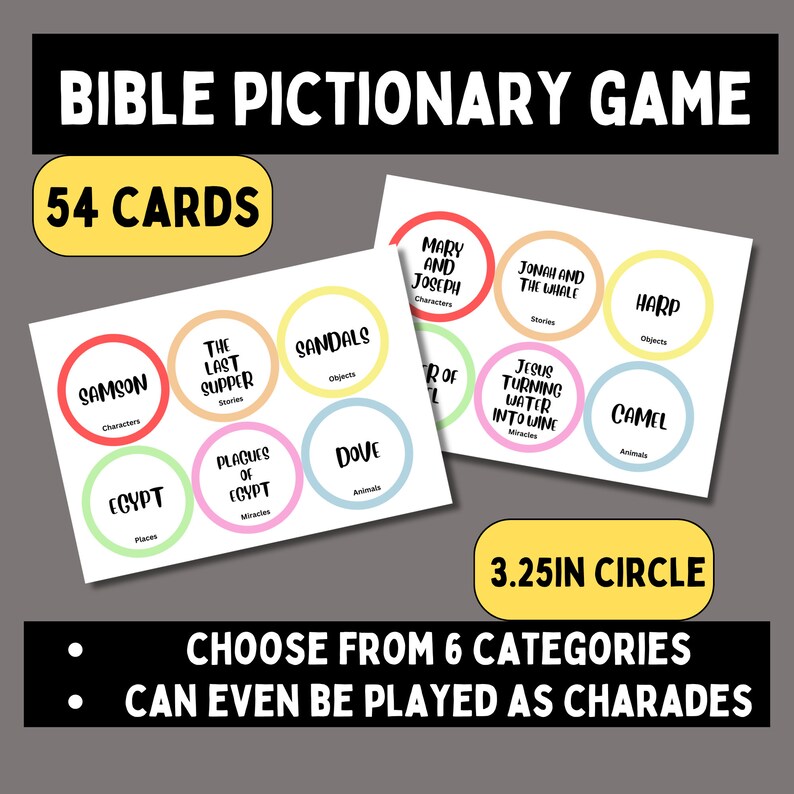 Printable Bible Pictionary Cards, Bible Games for Adults, Bible Games ...
