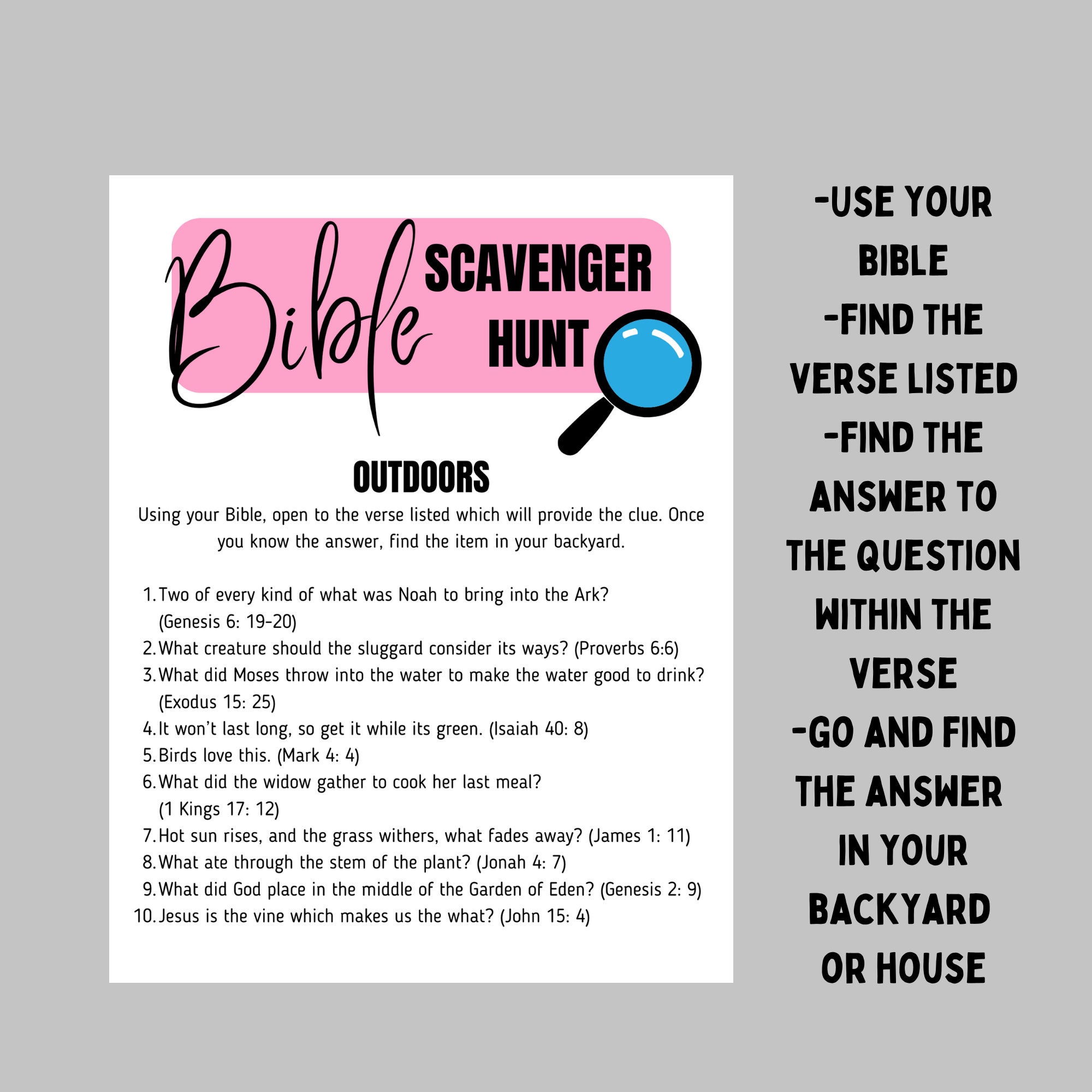 Bible Scavenger Hunt for Kids Sunday School Treasure Hunt Printable for ...