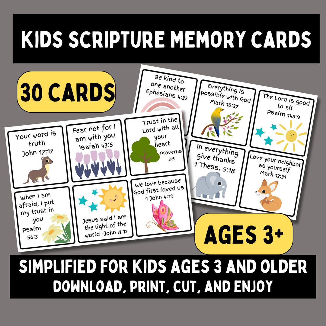 Kids Scripture Memory Cards With Bible Verses for Kids Lunch Box Cards ...