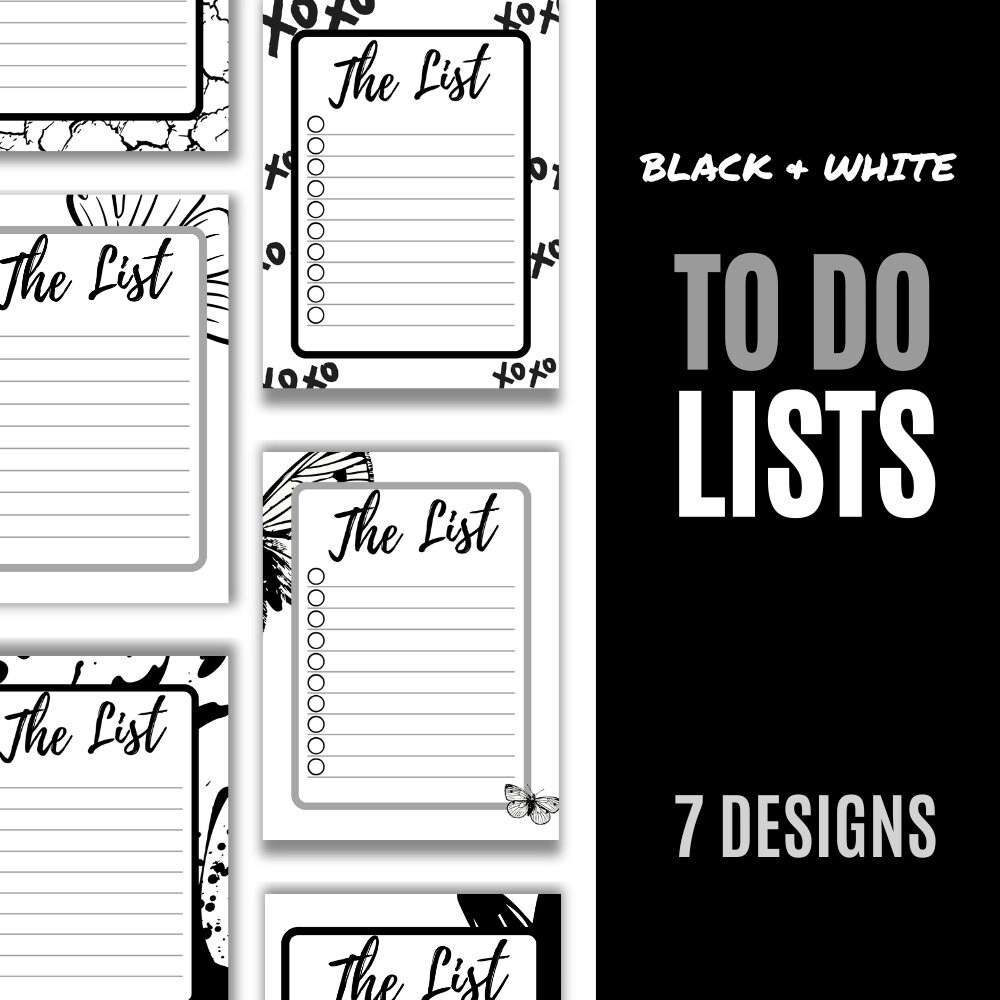 Black and White To-do Lists - Etsy