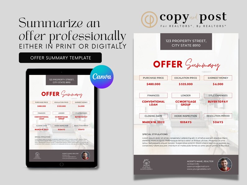 Offer Summary | Canva Template | Real Estate Marketing | Real Estate ...