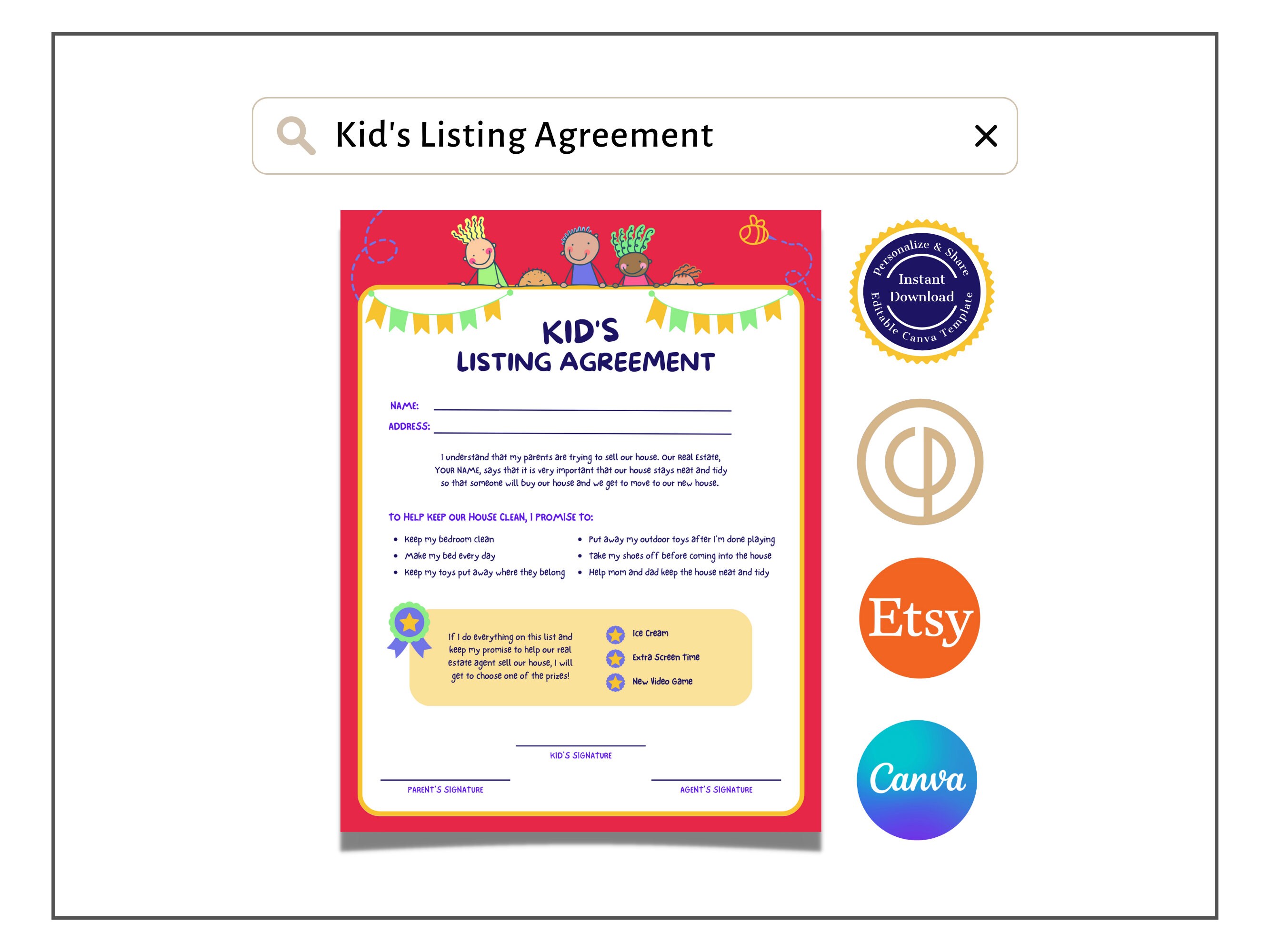 Kids Listing Agreement | Kids Activity Sheet | Canva Template | Real ...