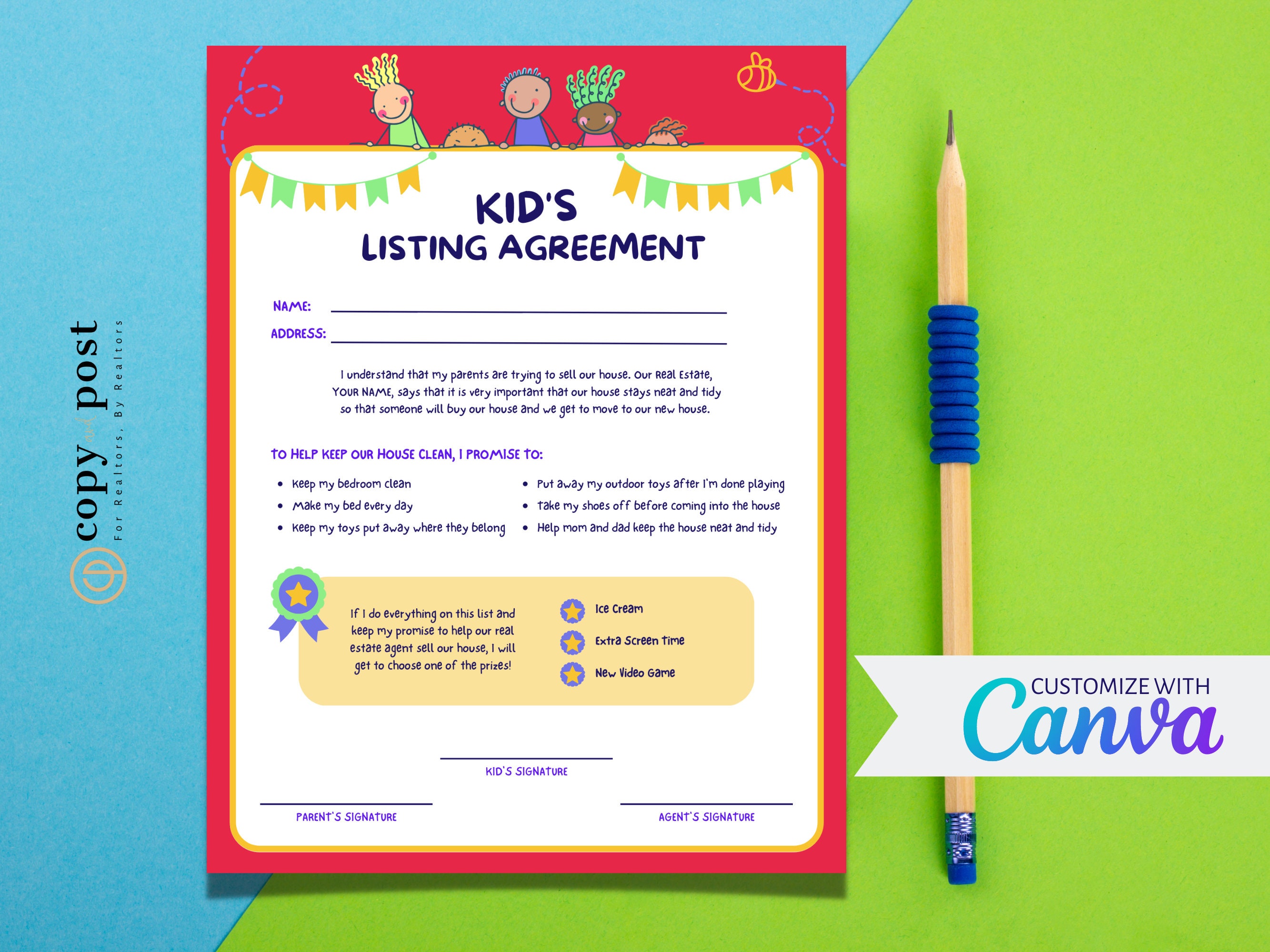 Kids Listing Agreement | Kids Activity Sheet | Canva Template | Real ...