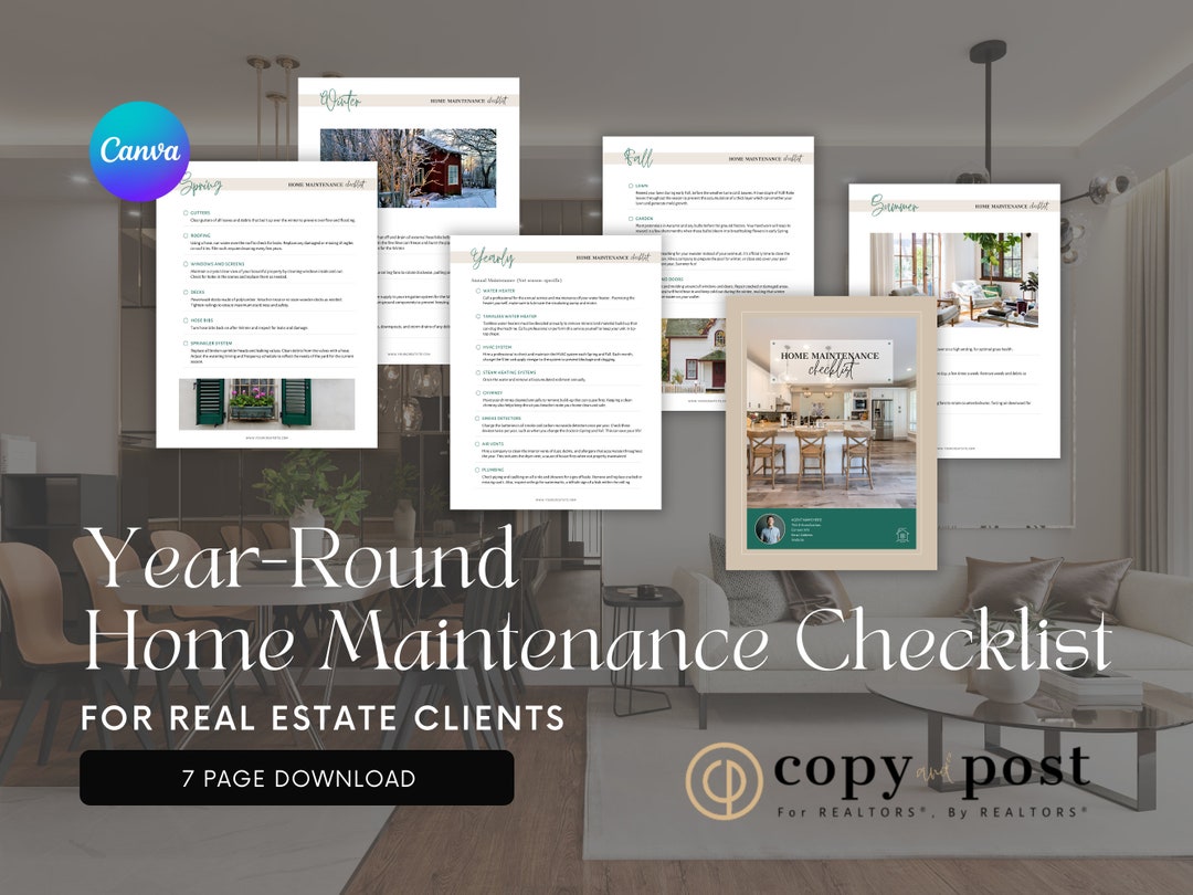 Home Maintenance Checklist | Canva Template | Real Estate Marketing ...