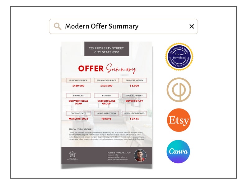 Offer Summary | Canva Template | Real Estate Marketing | Real Estate ...