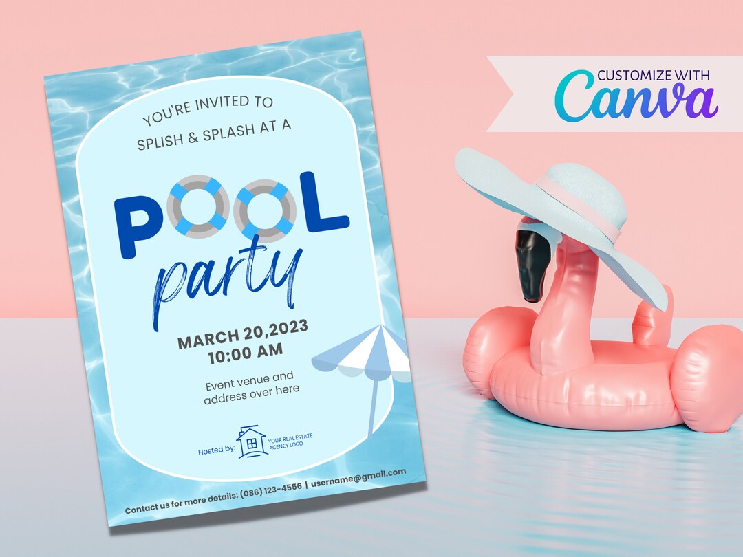 Invitation Client Event Company Pool Party Canva Template Real Estate ...