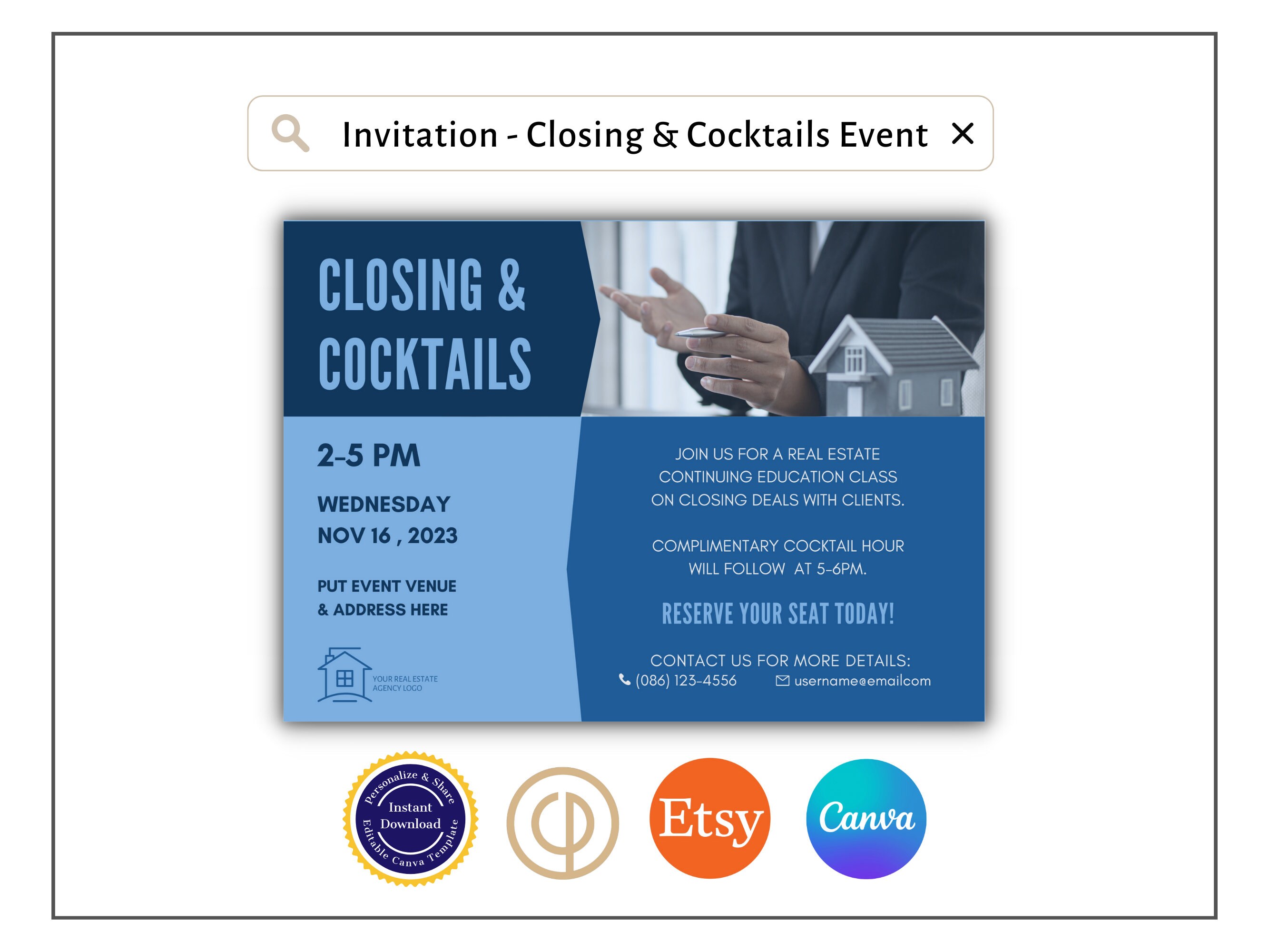 Invitations/client Events - Closing & Cocktails | Canva Template | Real ...
