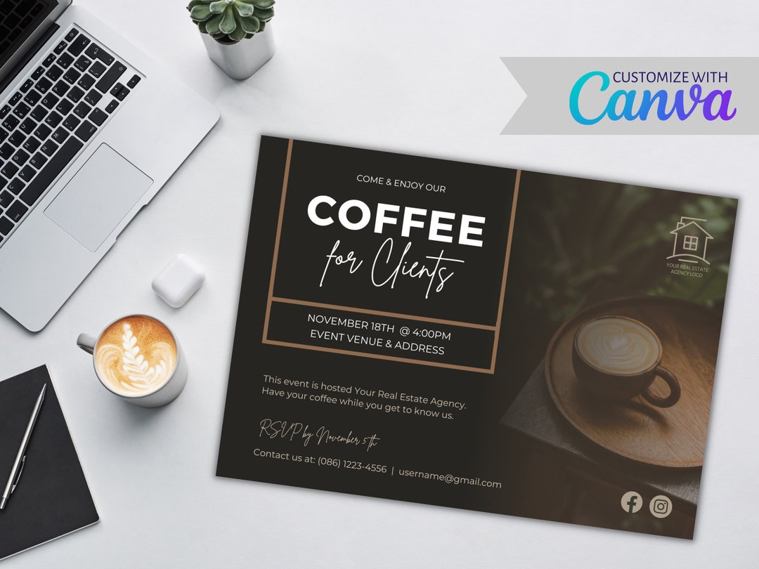 Invitations/client Events - Coffee for Clients | Canva Template | Real ...