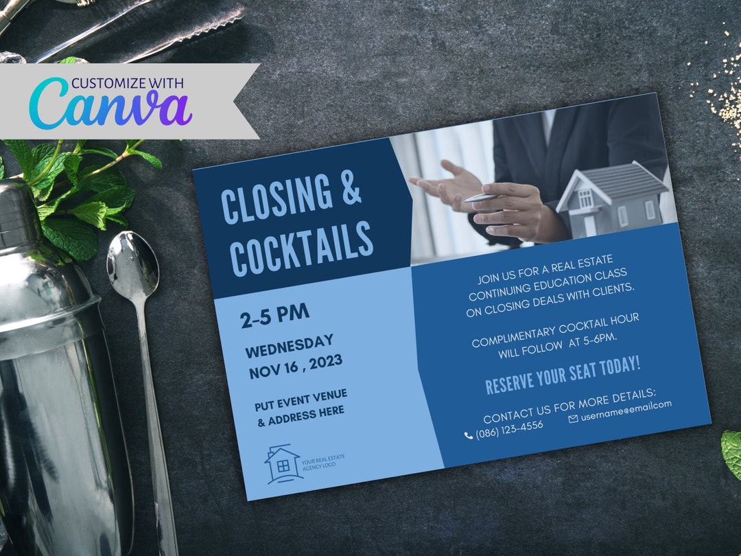Invitations/client Events - Closing & Cocktails | Canva Template | Real ...