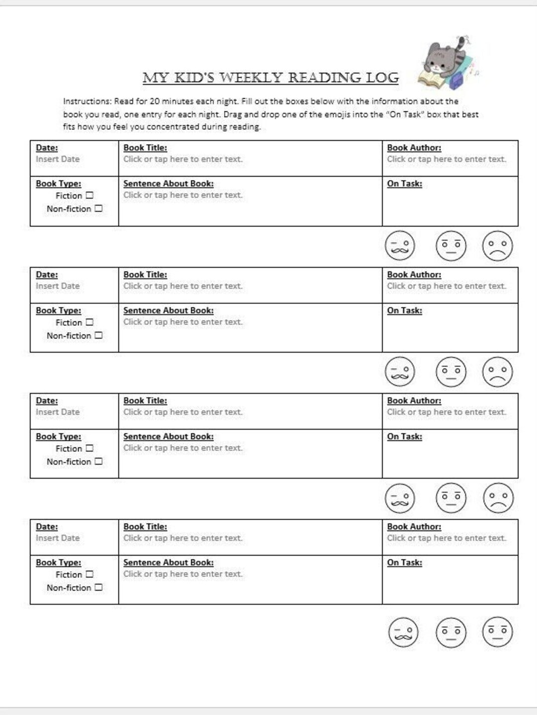 My Kid's Digital Reading Log Word Template - Etsy