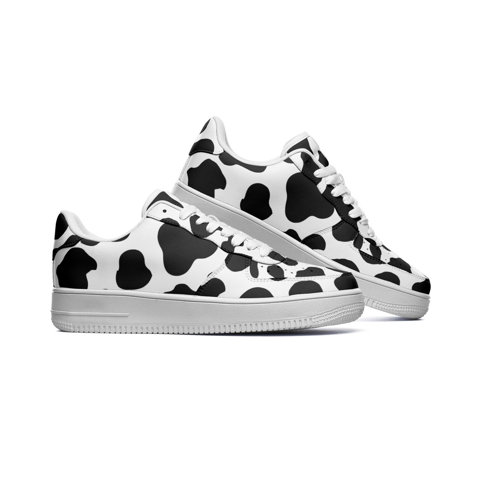 Stylish Unisex Low Top Cow Print Sneakers Handcrafted Leather Footwear ...