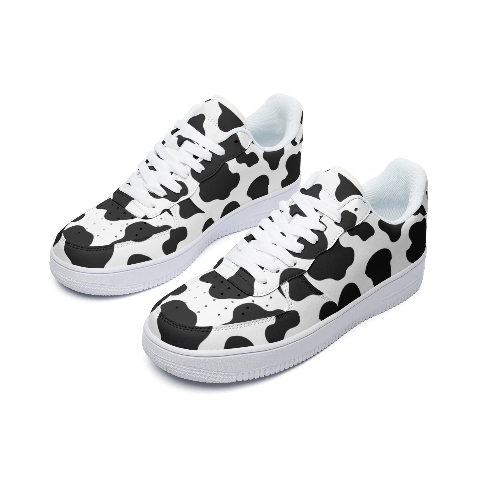 Stylish Unisex Low Top Cow Print Sneakers Handcrafted Leather Footwear ...