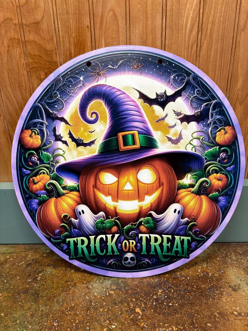 Trick or Treat, Halloween Round Sign - Etsy