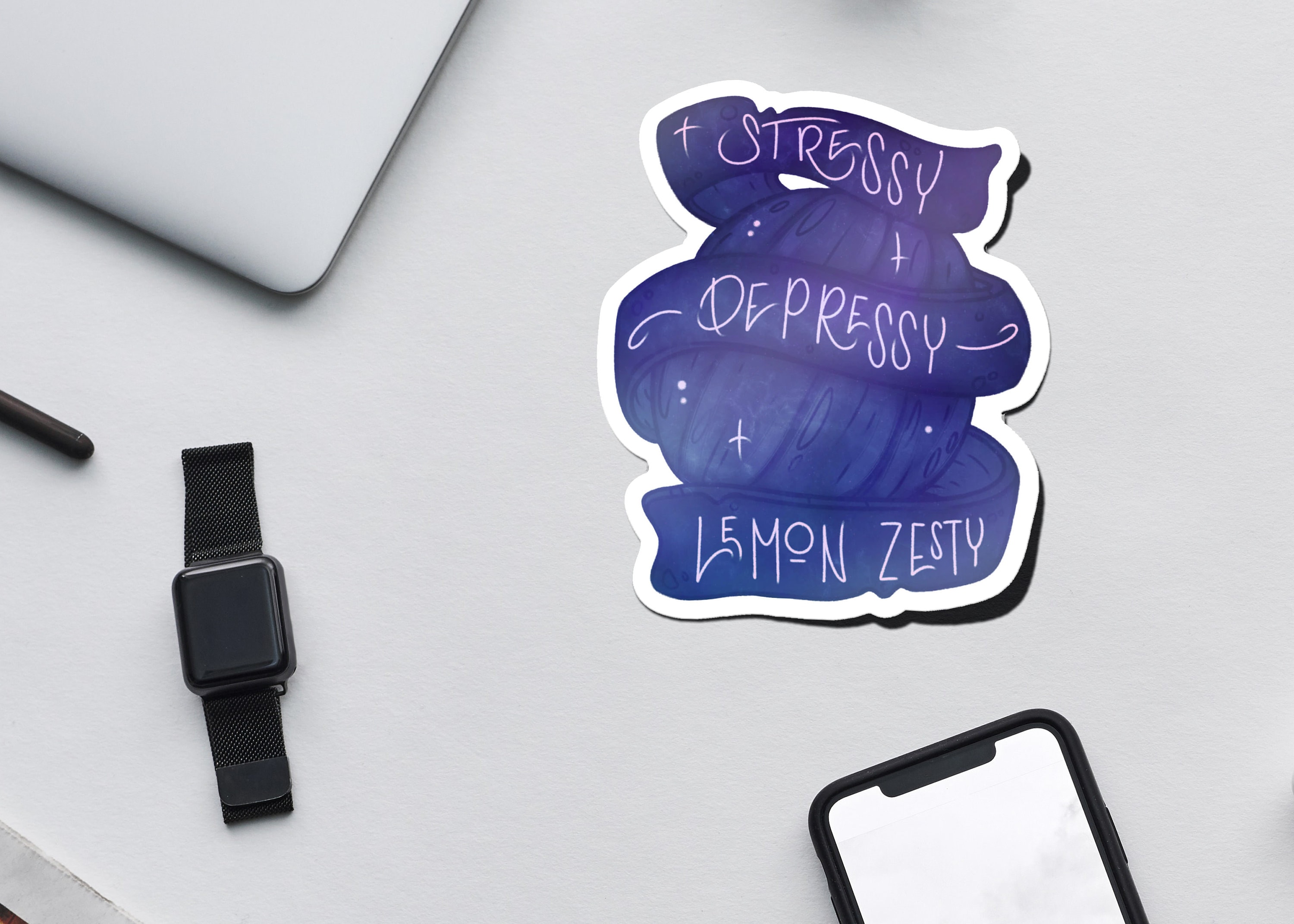Stressy Depressy Lemon Zesty Sticker // Food Meme Sticker // - Etsy