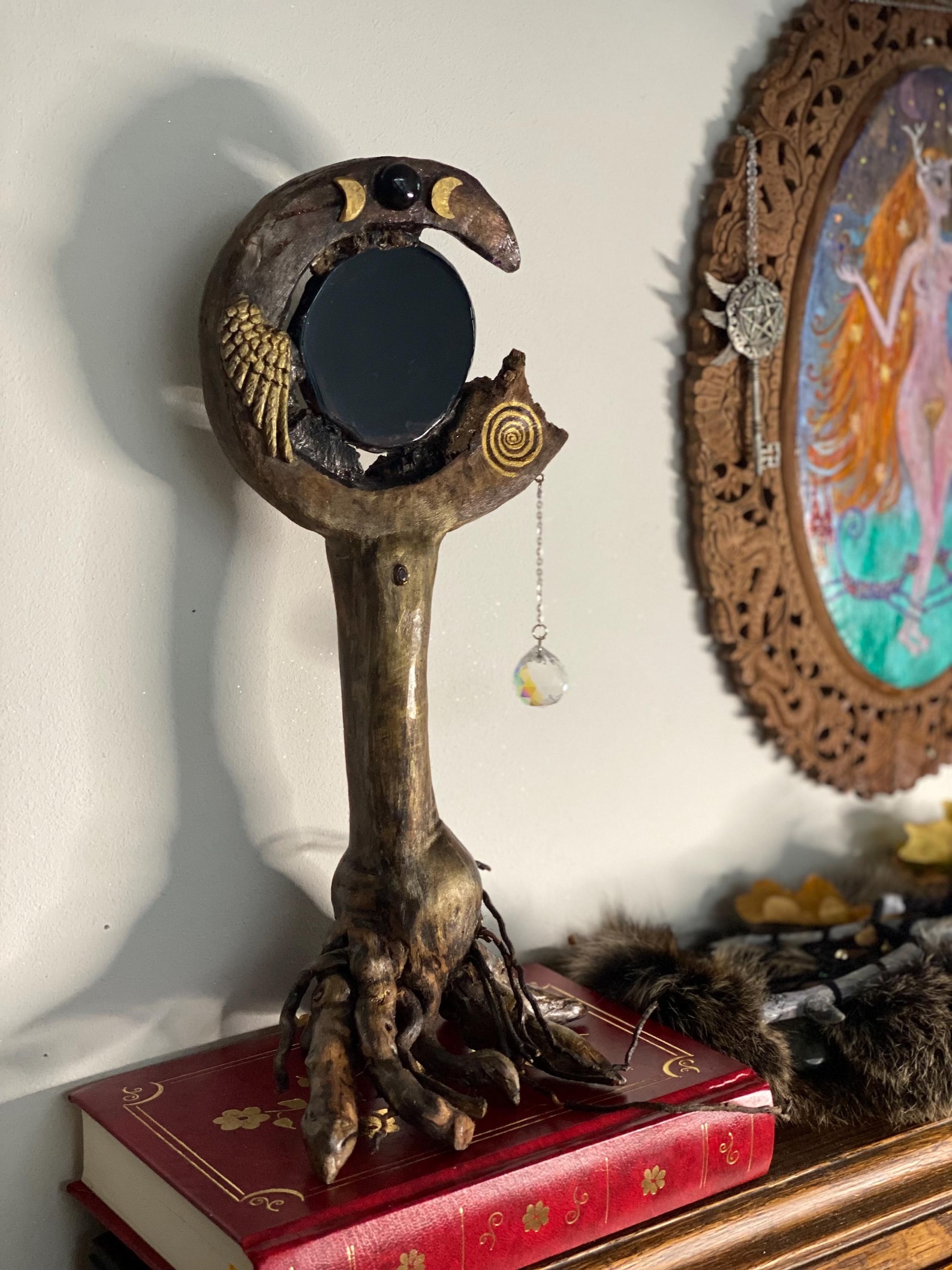 Winged Guardian Scrying Mirror- Handcrafted Wood Divination Tool ...