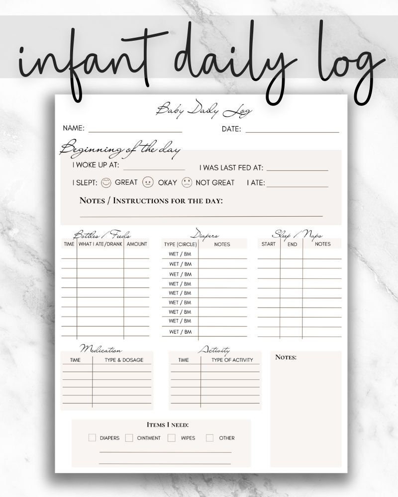 Infant Daily Care Log, Newborn Daily Care Log Printable, Baby Care ...