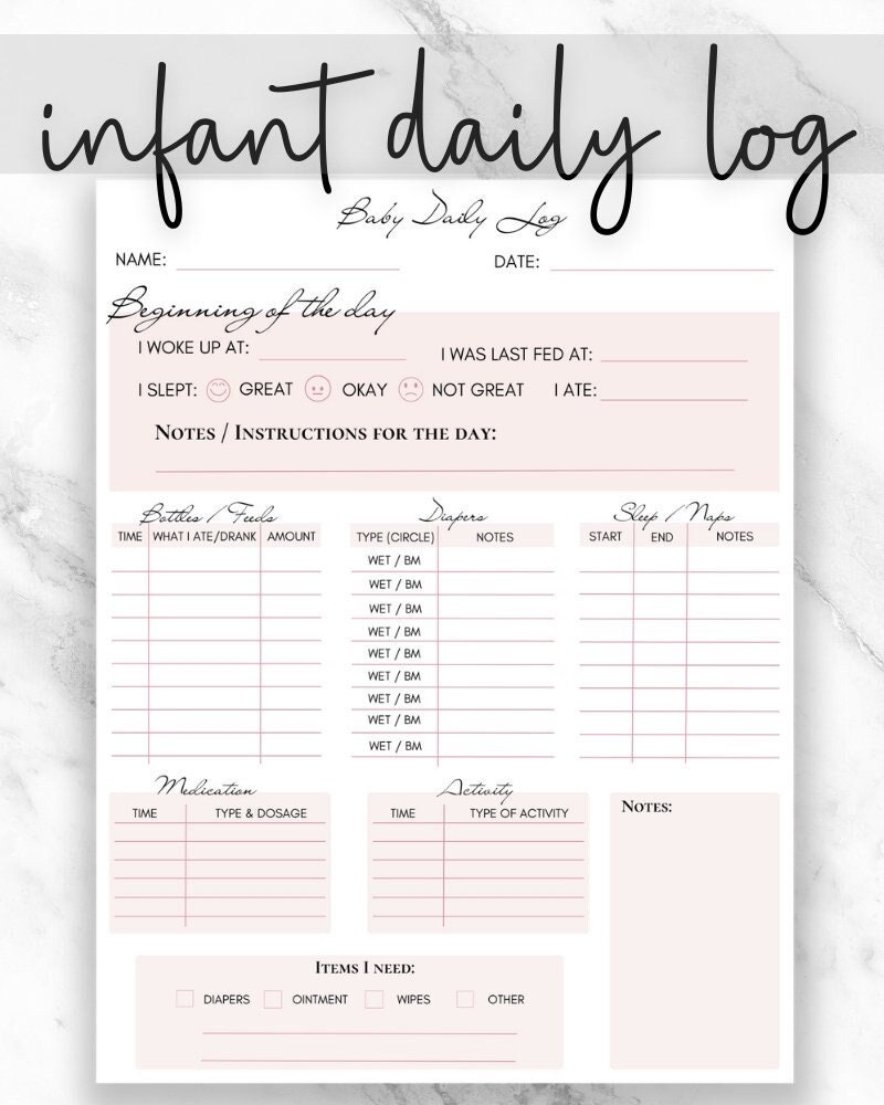 Infant Daily Care Log, Newborn Daily Care Log Printable, Baby Care ...