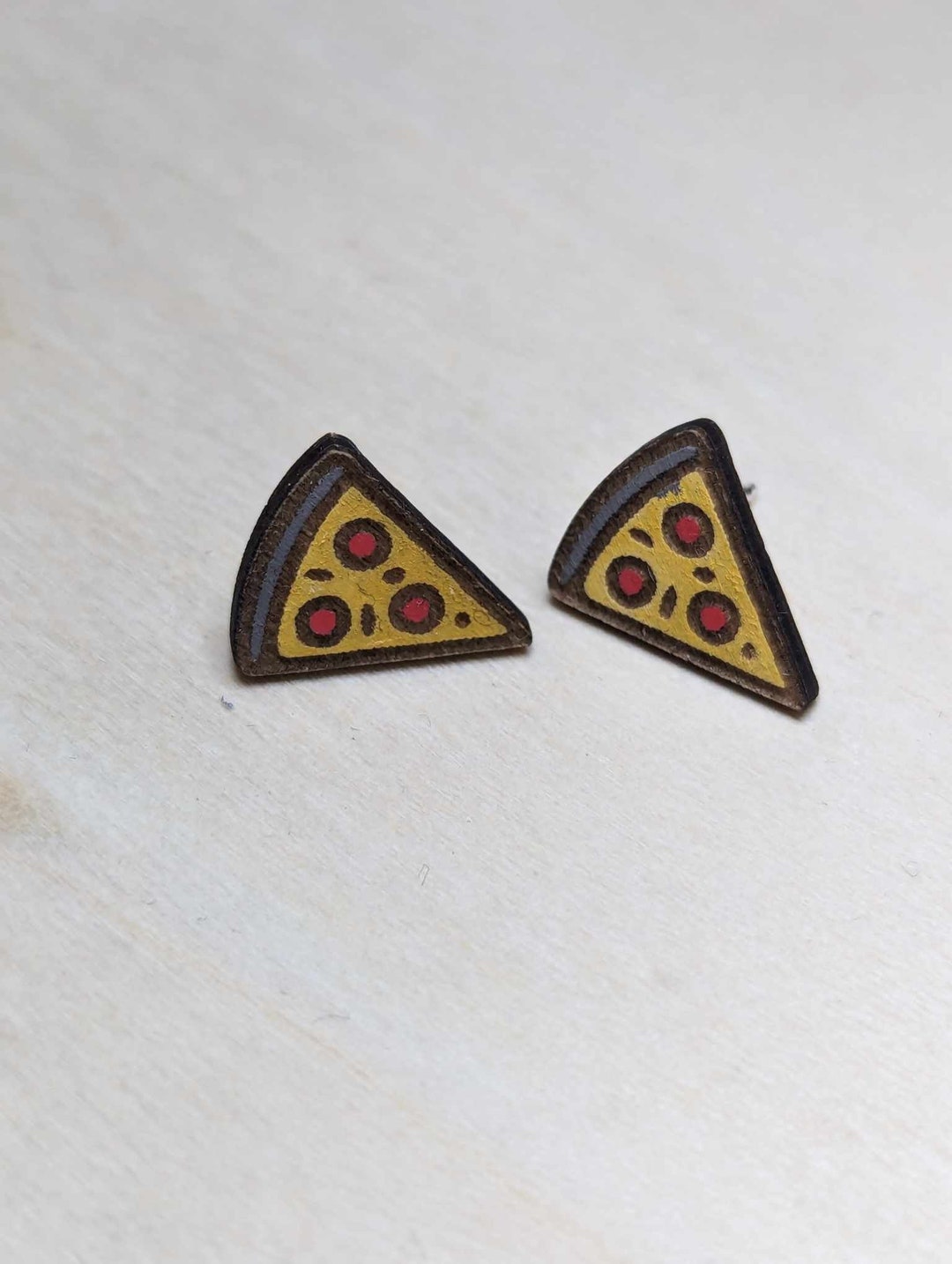 Pepperoni Pizza Earrings, Laser Cut Wood Studs, Lightweight ...