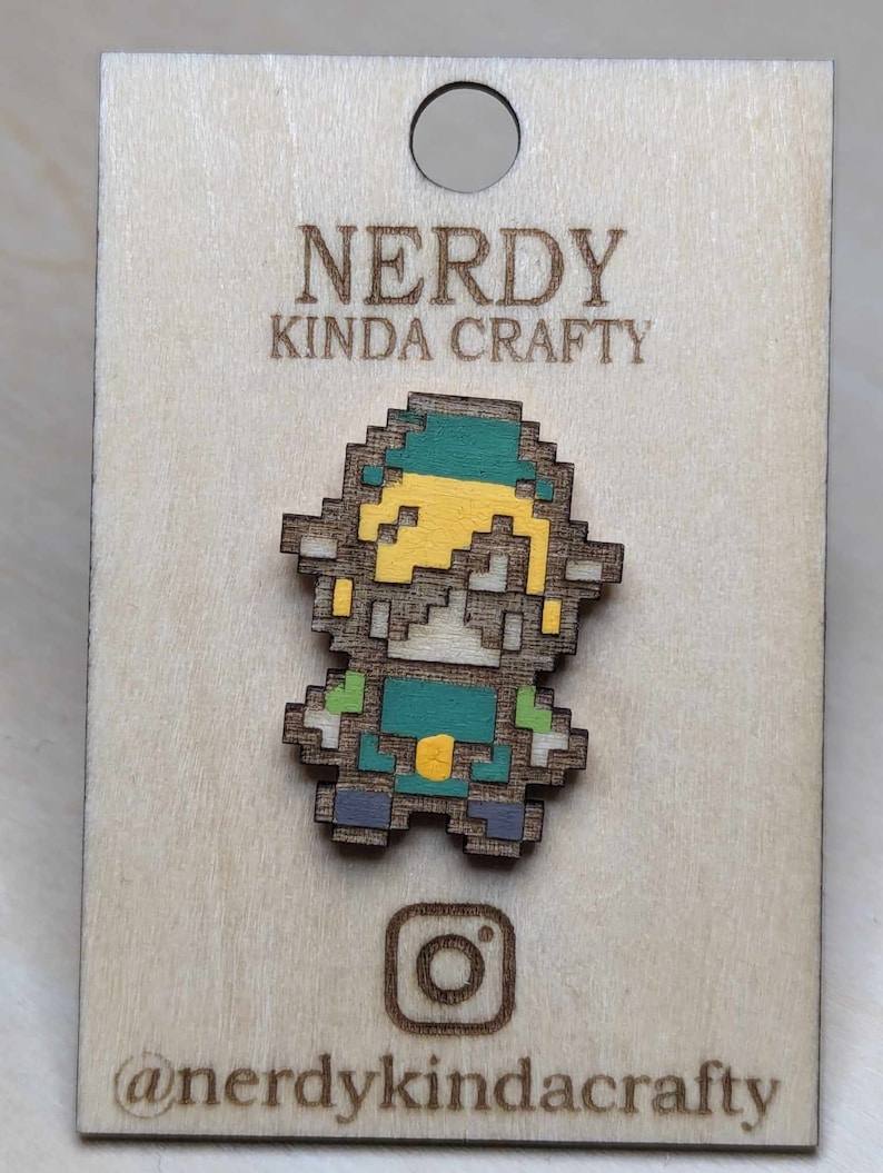 Zelda Pixelated Link Pin, Accessory, Lightweight Wood Pin, Laser Cut ...