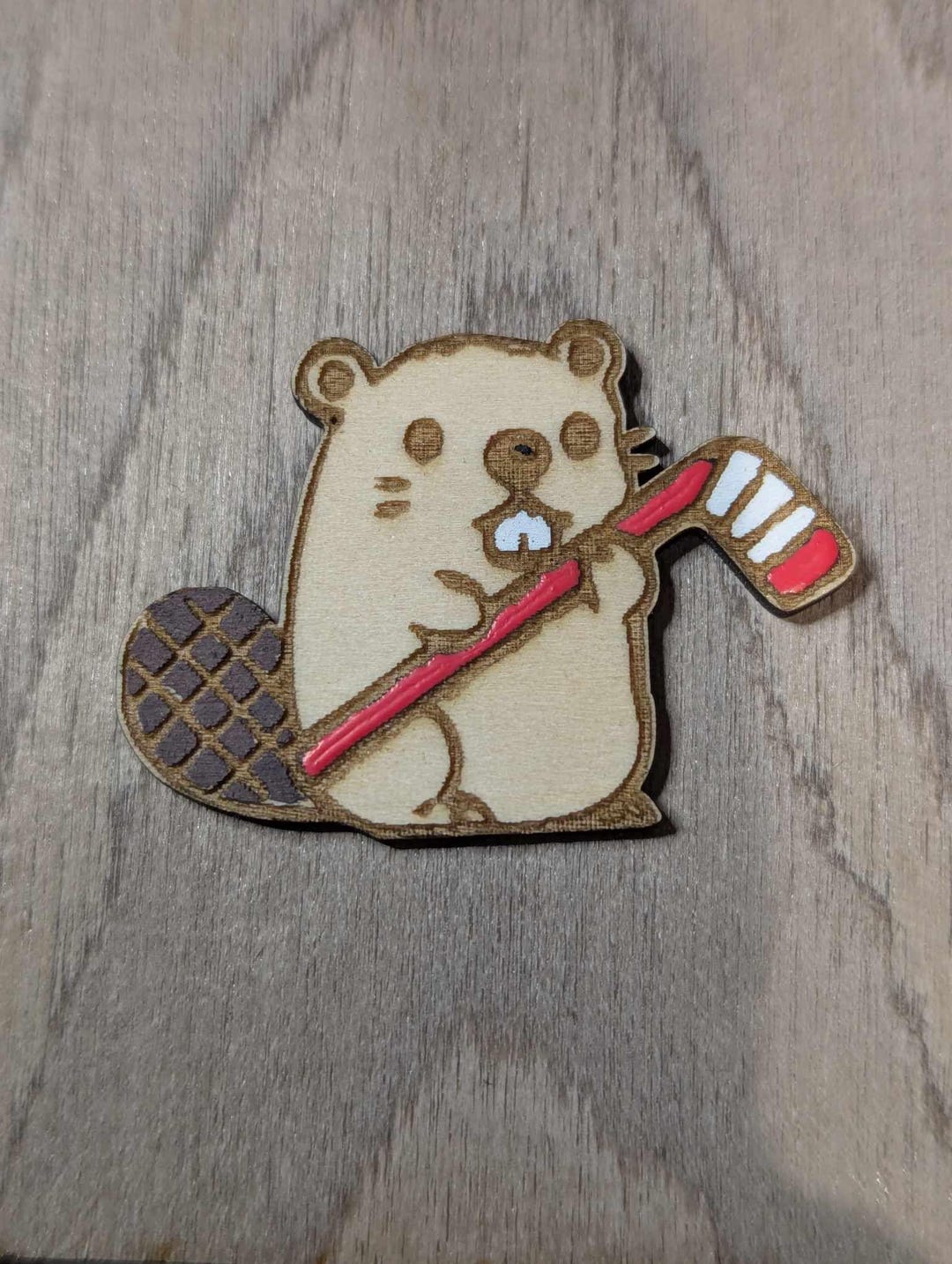 Hockey Beaver Pin, Canadian Hockey Accessory, Laser Engraved Wood ...