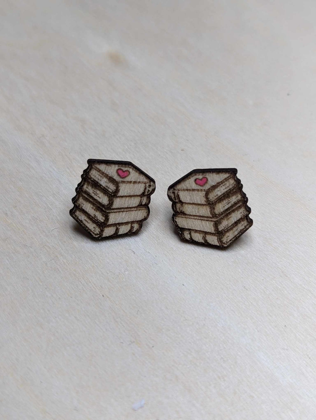 Heart Stud Book Stack, Laser Cut Wood Accessory, Lightweight Sterling ...