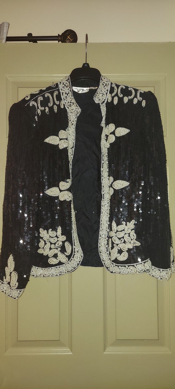 Vintage Sequin And Beads - Silk - Fan Design - Gem