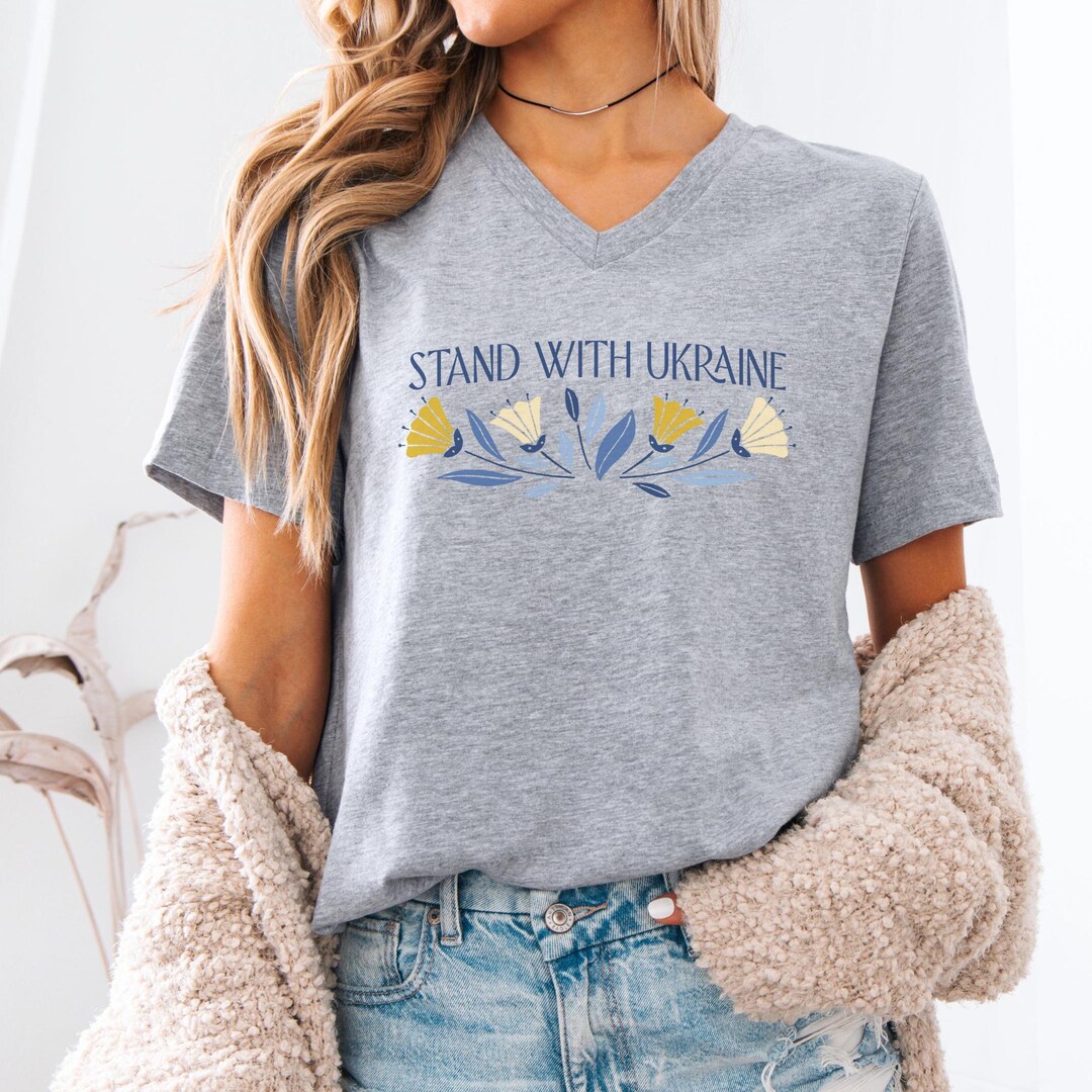 Stand With Ukraine V-neck Tee, Support Ukraine T-shirt, Ukrainian ...