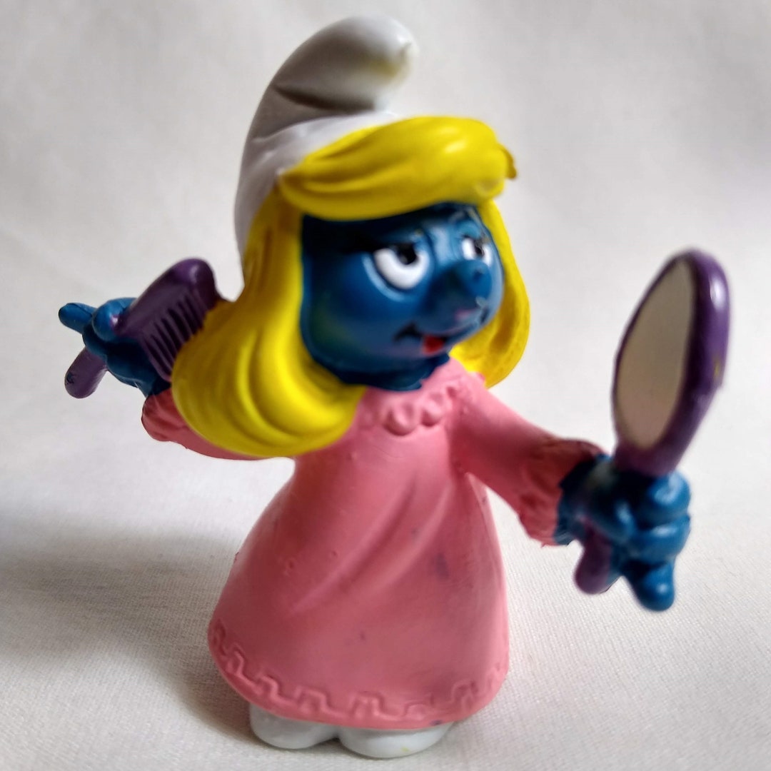 Smurfette Smurf in Pink Nightgown With Mirror and Comb PVC - Etsy