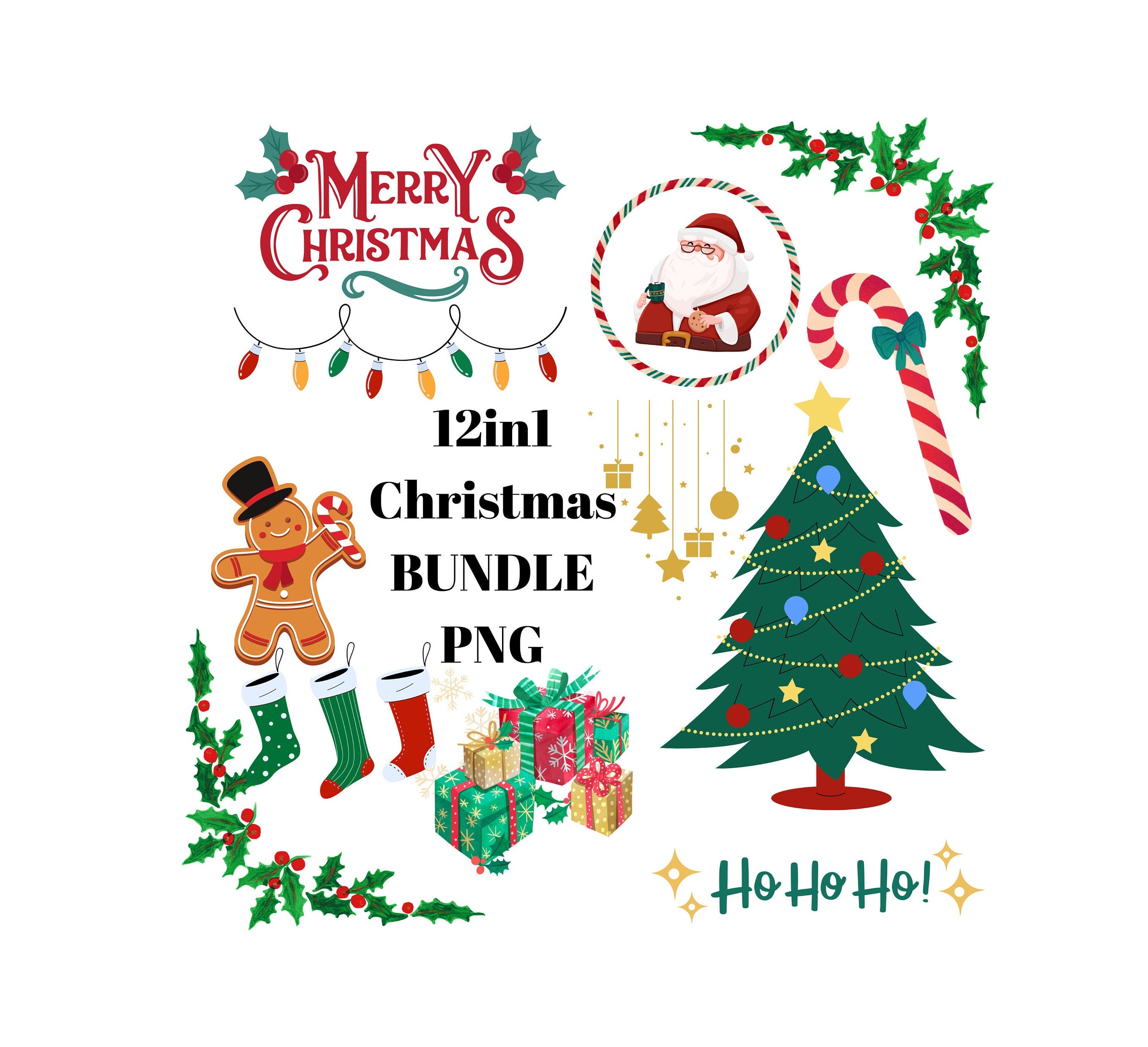Merry Christmas Bundle PNG - Etsy