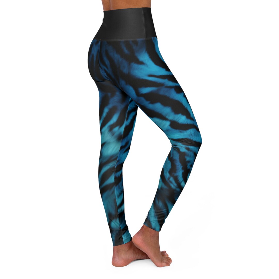 Trendy Cute Comfortable Blue Tiger Striped High Waisted Yoga Leggings ...