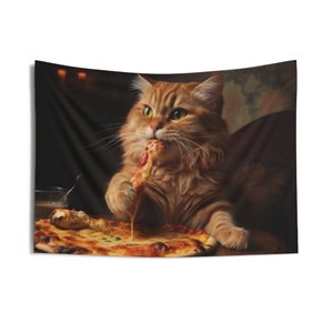 Awesome Cat Eating Pizza Indoor Wall Tapestries - Etsy