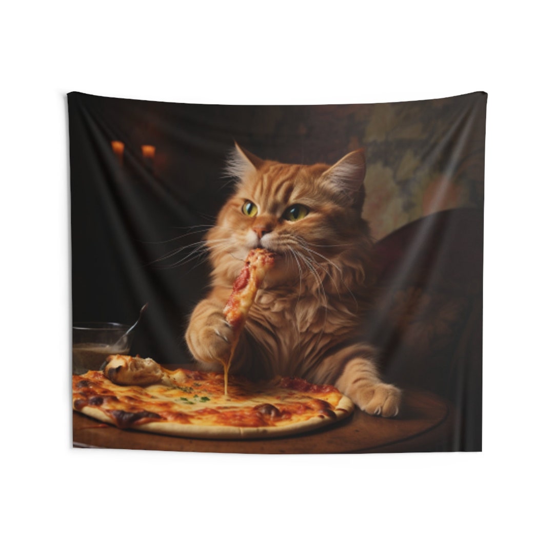 Awesome Cat Eating Pizza Indoor Wall Tapestries - Etsy