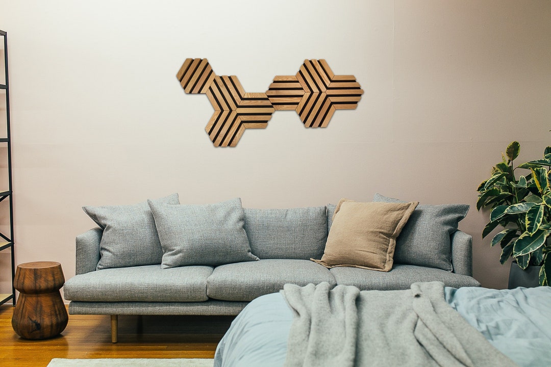 Wooden Slatted Hexagon, Acoustic Panel, Unique Wall Decor, Solid Oak ...
