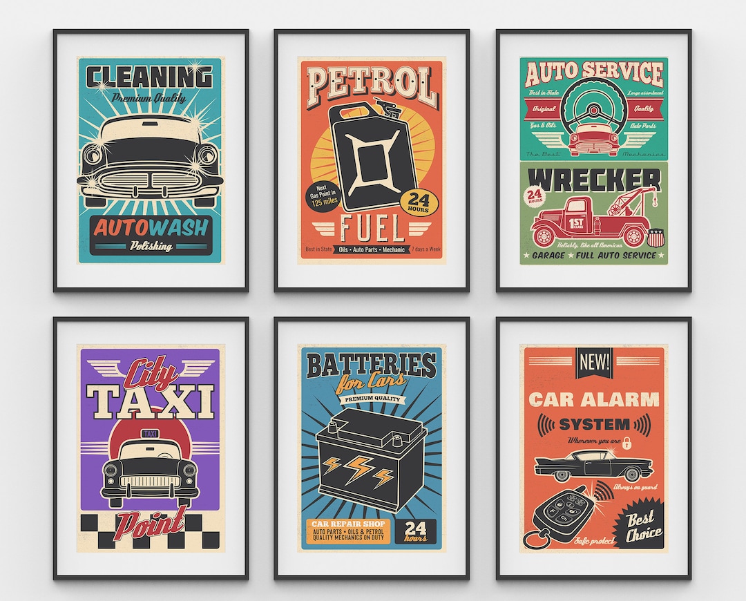 Vintage Auto Poster Set, 6 Digital Prints, Classic Auto Posters ...
