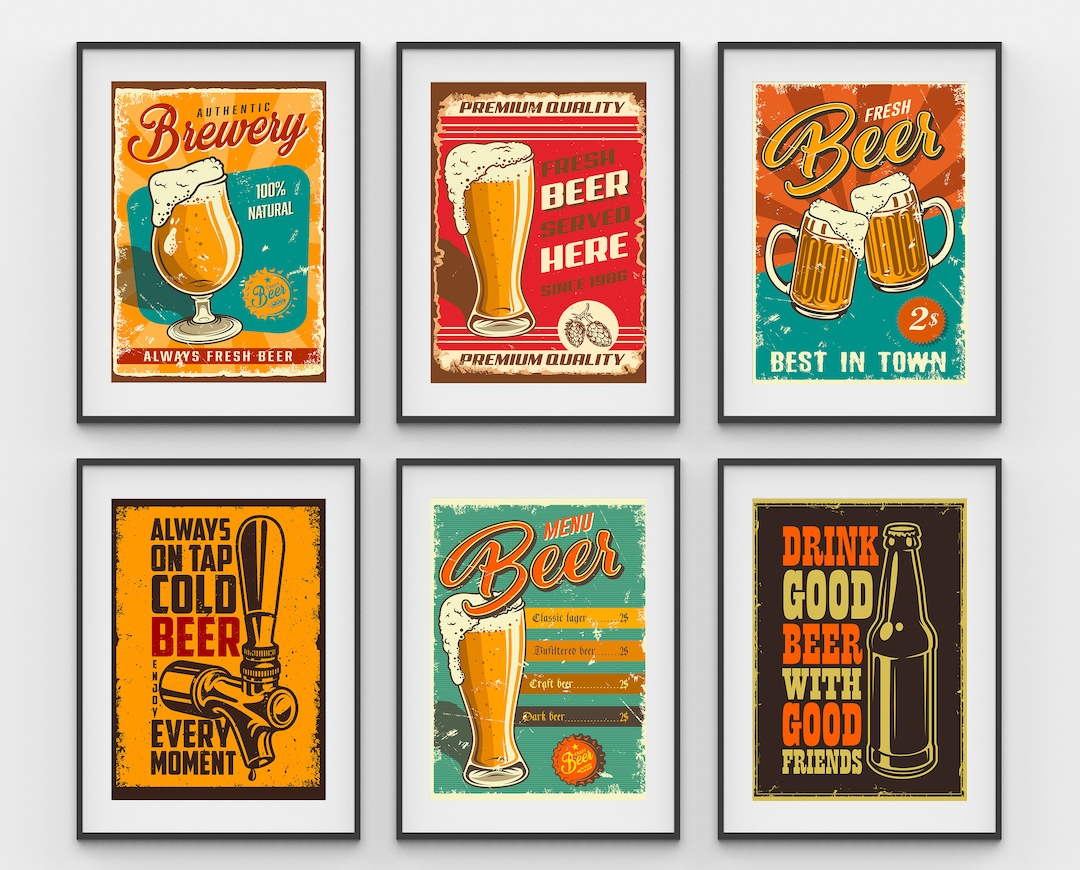 Vintage Beer Poster Set, 7 Digital Prints, Beer Posters, Classic Beer ...