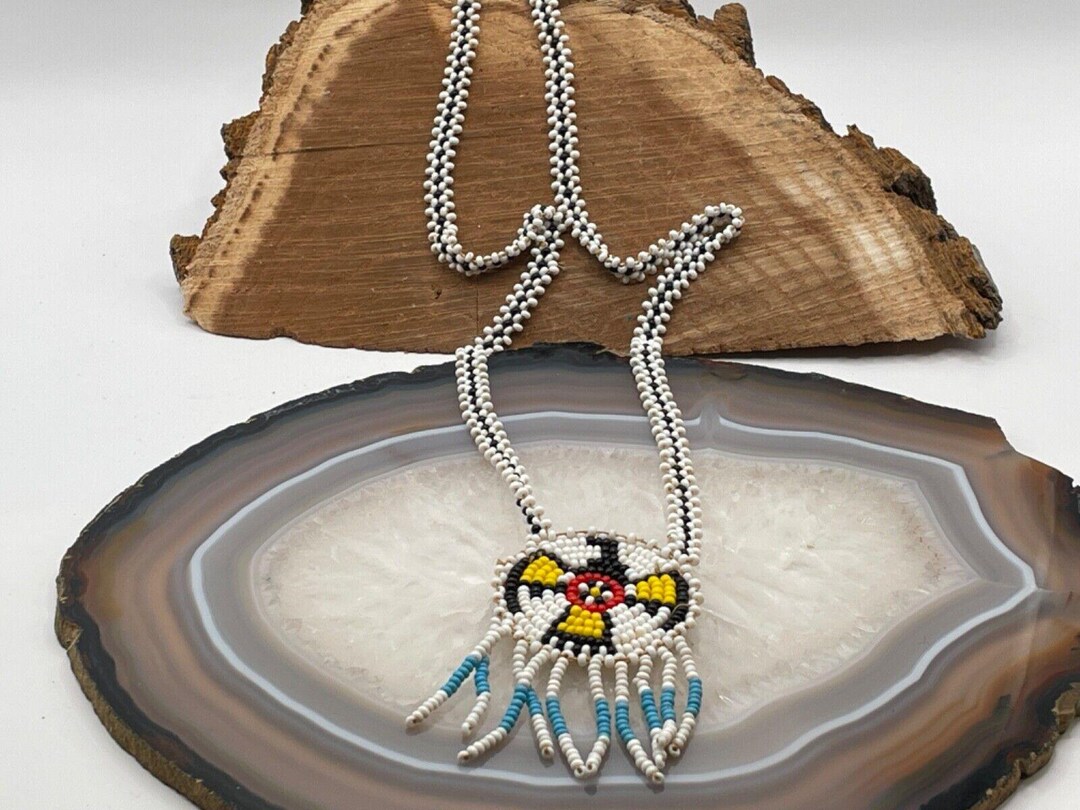 Vintage Hand Beaded Native American Thunderbird Pendant Necklace as Is ...