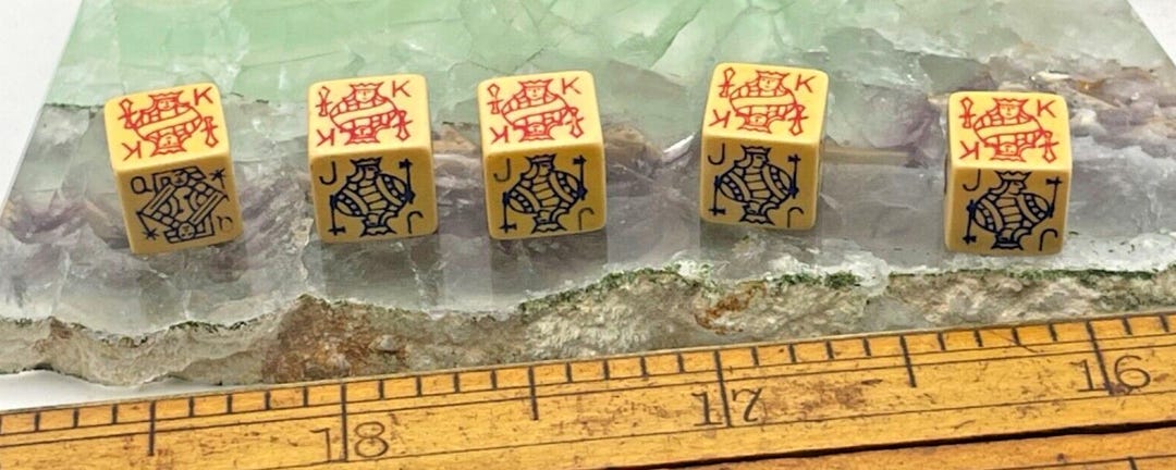 Rare Victorian England Grained Celluloid Poker Dice Complete Set of 5 ...
