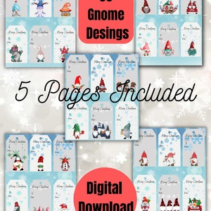 Gnome Gift Tags, Christmas Gnomes Gift Tags, Digital Gnome Tags ...