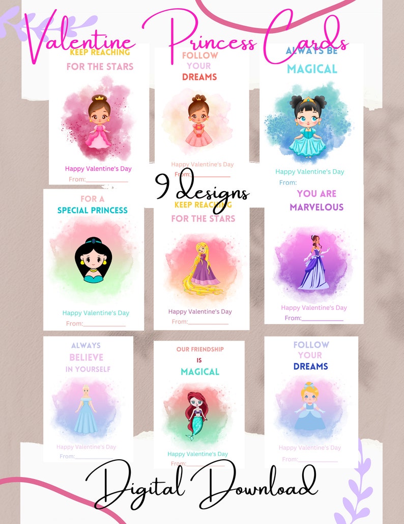 Princess Valentines Day Card, Digital Valentines Cards for Kids ...