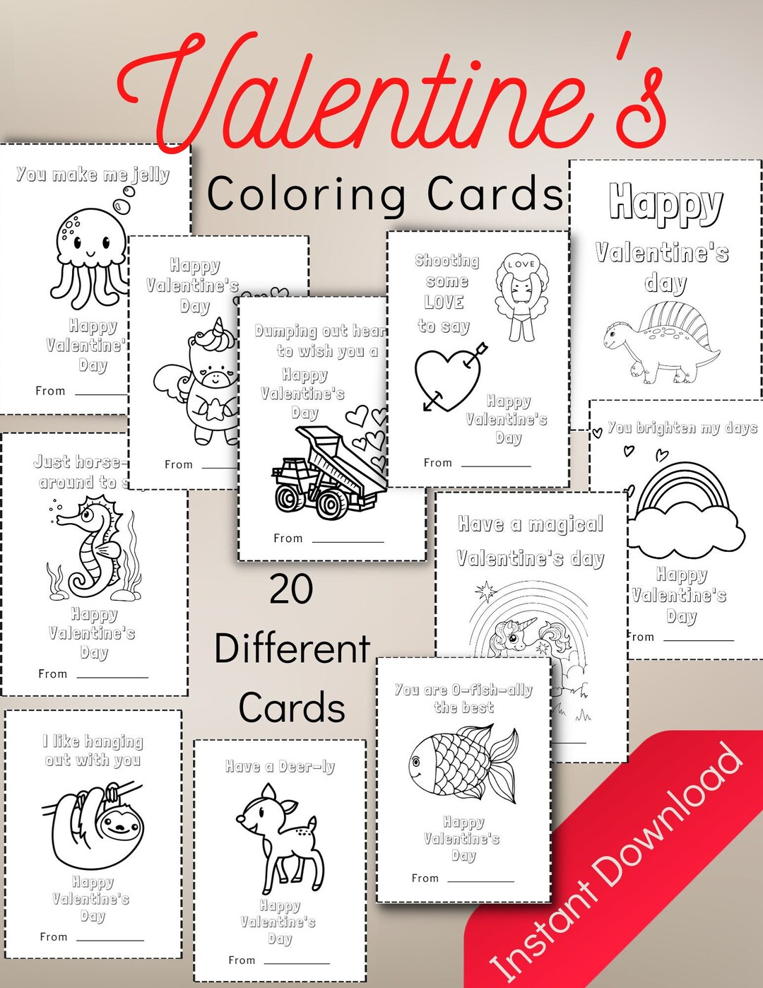 Valentine Coloring Cards, Printable Valentine's Day Cards, Kids ...