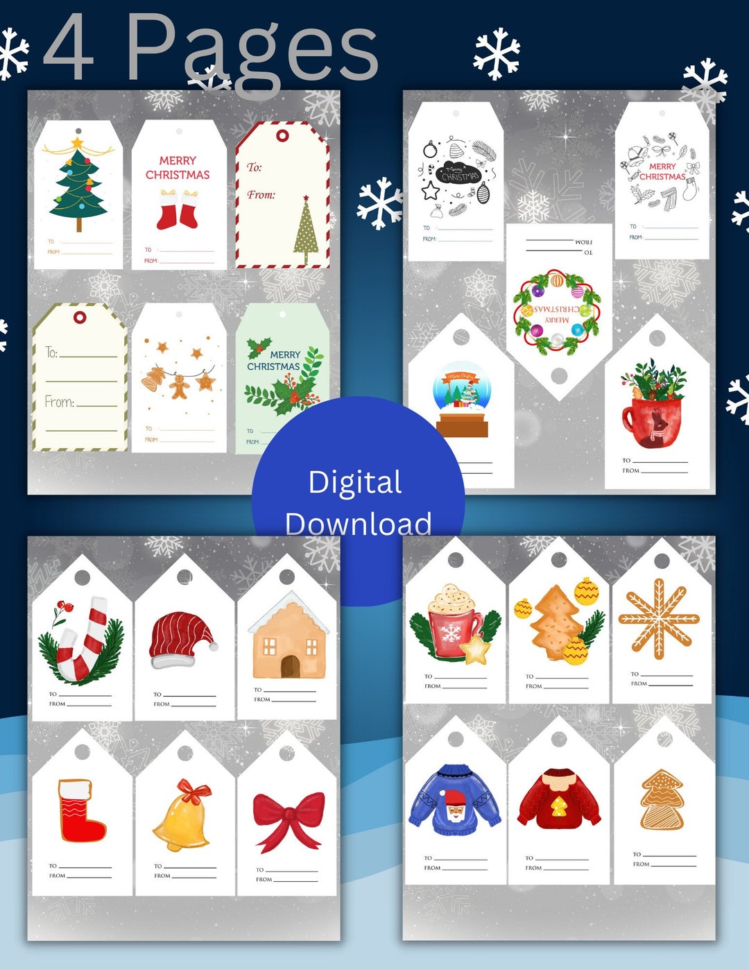 Christmas Tags , Gift Tags, Print Your Own, Digital Gift Tags, Merry ...