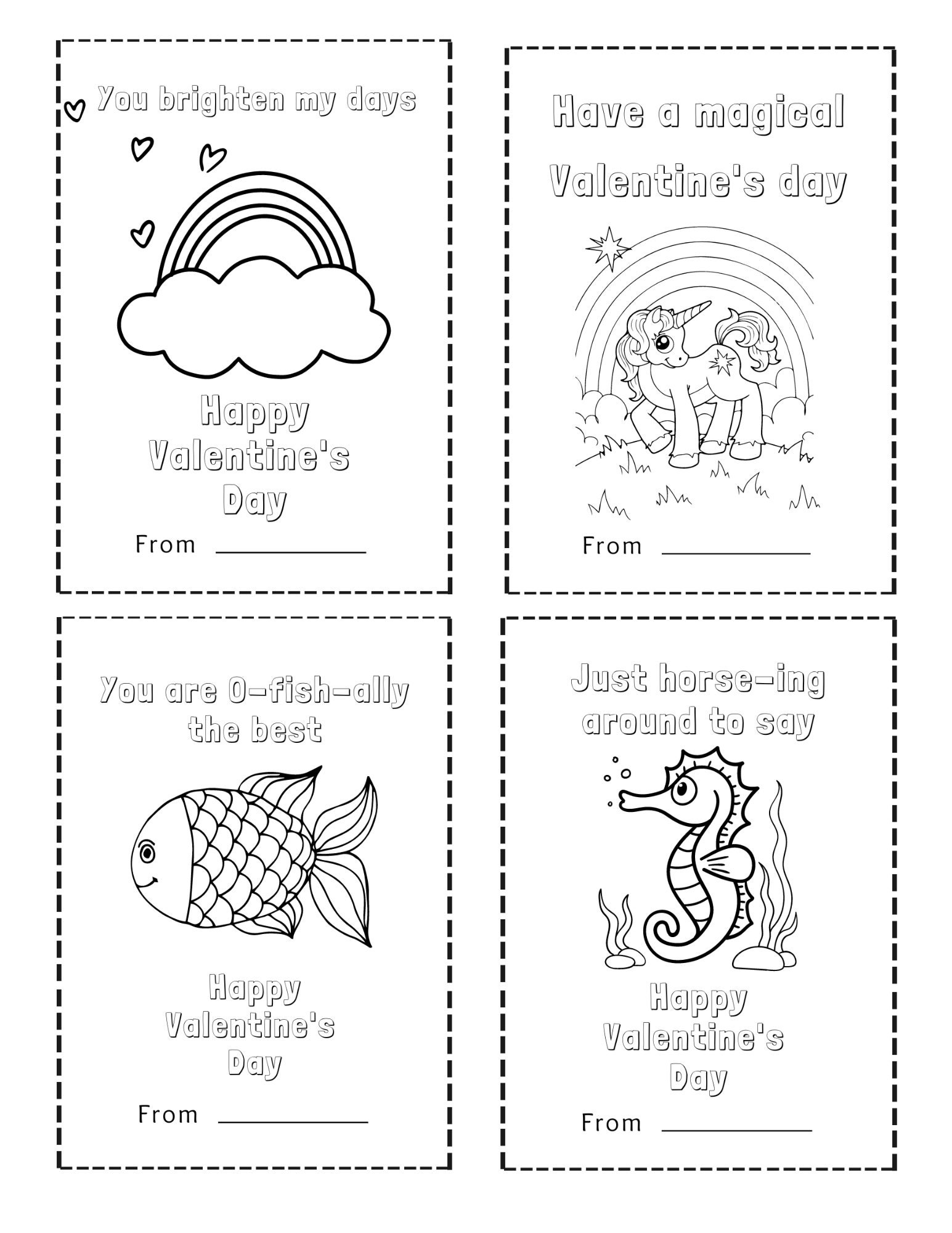 Valentine Coloring Cards, Printable Valentine's Day Cards, Kids ...