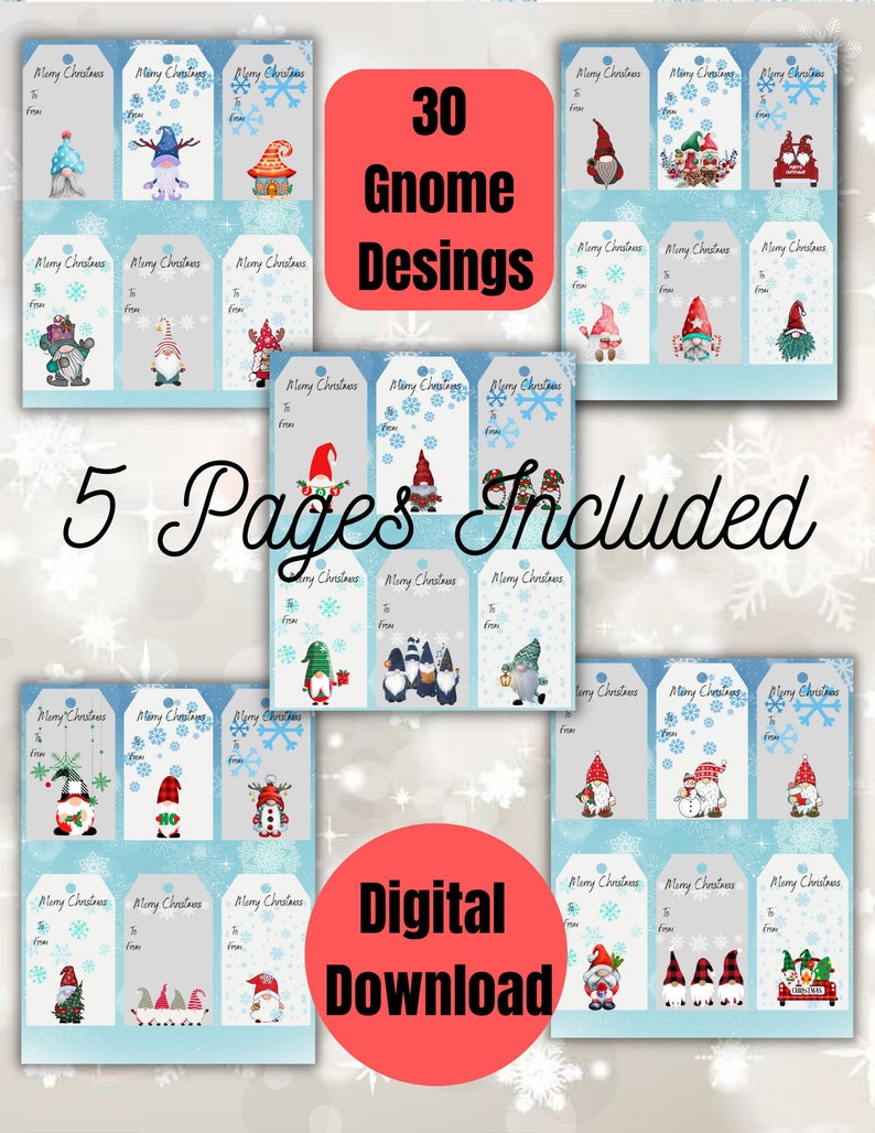 Gnome Gift Tags, Christmas Gnomes Gift Tags, Digital Gnome Tags ...