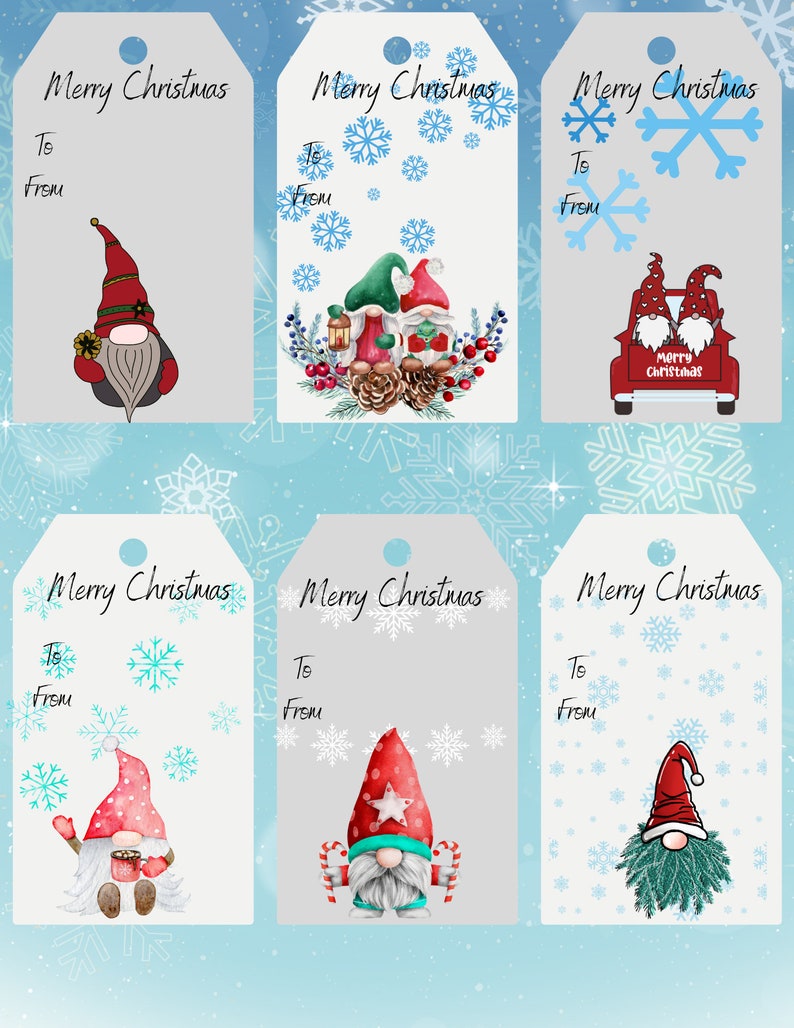 Gnome Gift Tags, Christmas Gnomes Gift Tags, Digital Gnome Tags ...