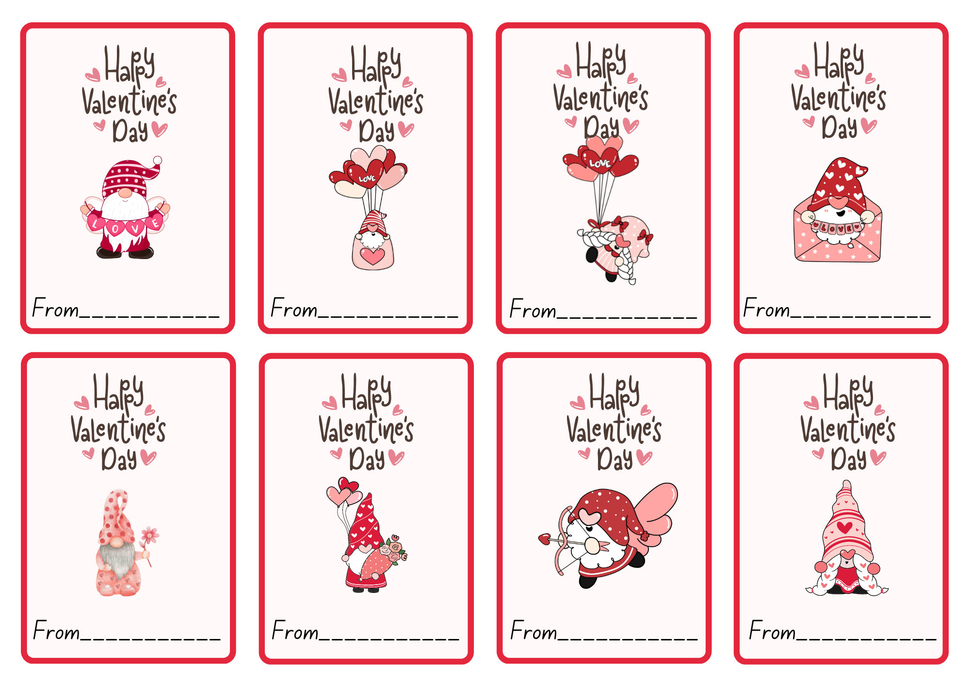 Gnome Valentine Cards, Classroom Cards, Printable Valentine Cards ...
